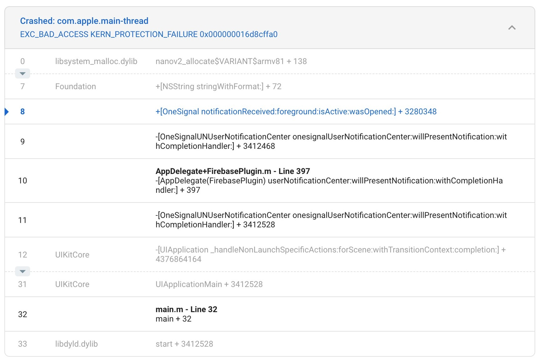 iOS crash on notification opened after the app was left open and a tray ...