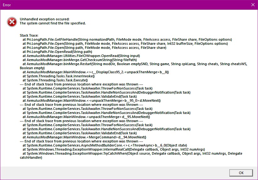 Unhandled exception occurred: System cannot find the file specified · Issue #85 · TekkaGB ...