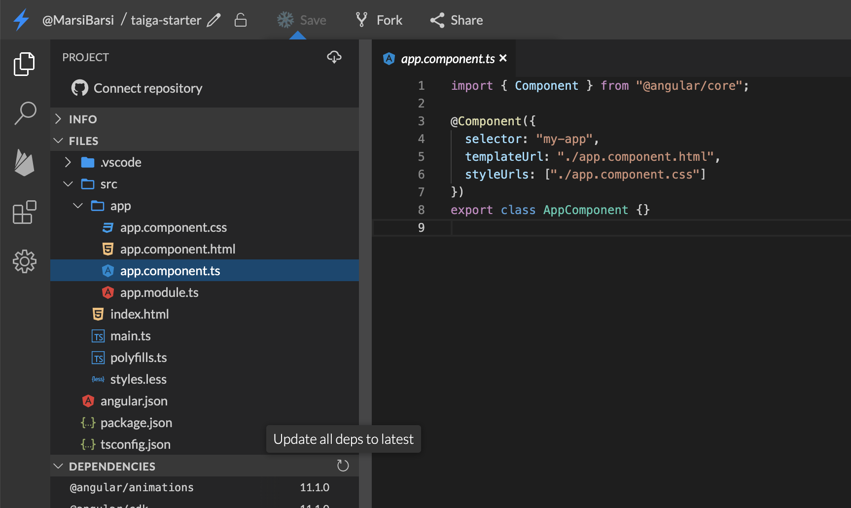 I can update deps in frozen project but cannot save it · Issue #1368 · stackblitz/core · GitHub