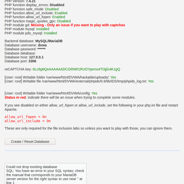 DVWA installation following README did not work · Issue #482 · digininja/DVWA · GitHub