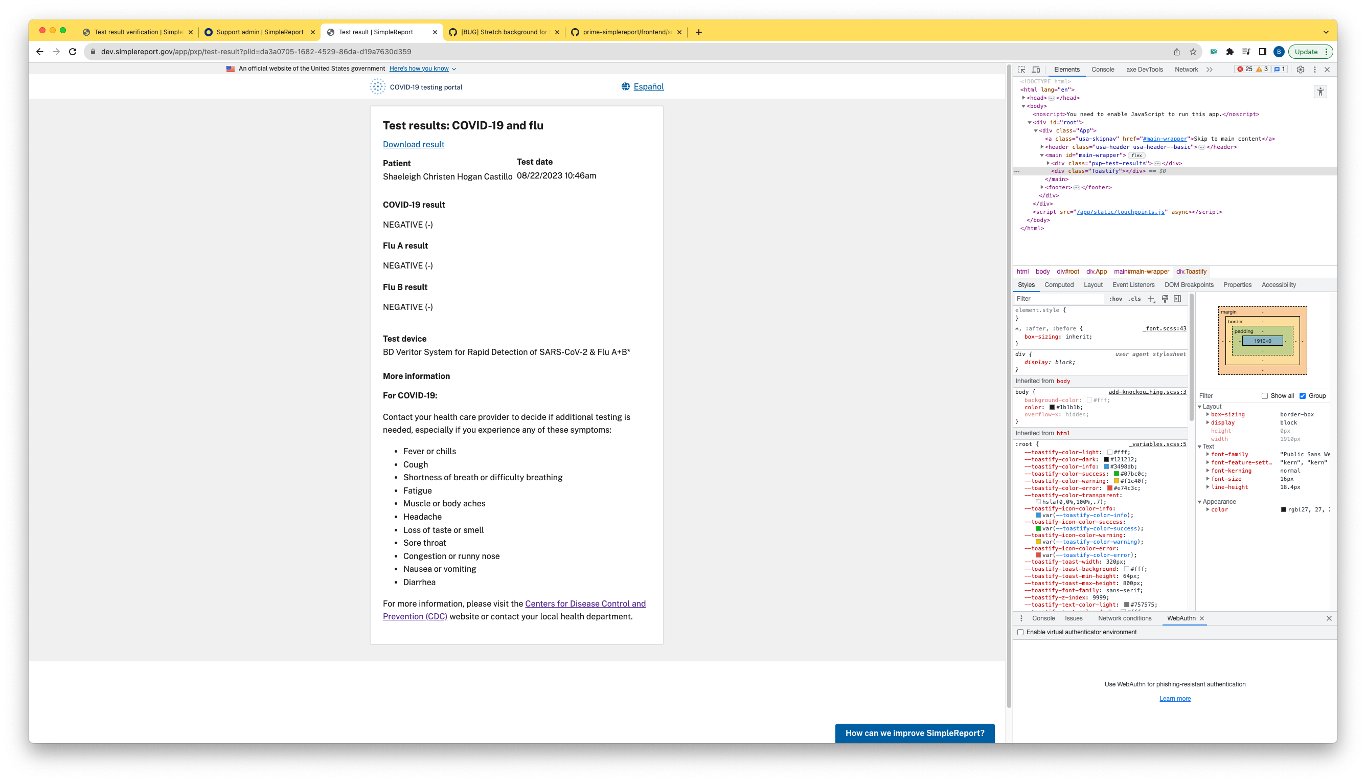 Bug Stretch Background For The Pxp Test Results Page · Issue 6396 · Cdcgovprime Simplereport