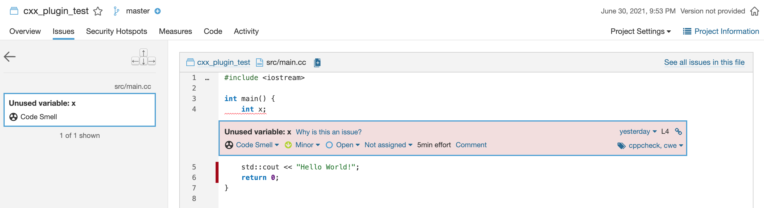 hello_world scanning found 1 issue. but no issue displayed on dashboard. · Issue #2209 ...