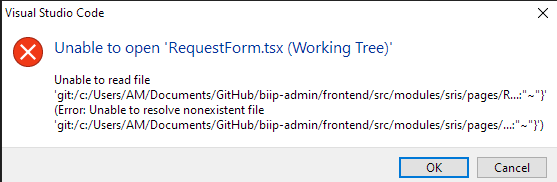 Working Tree is not showing (the editor could not be opened because the ...