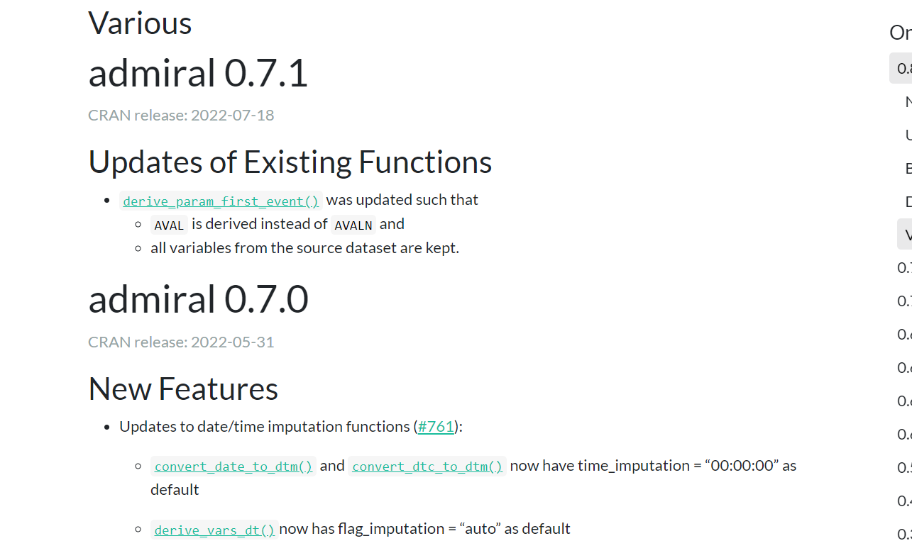 Documentation: Display CRAN Date on Changelog Page · Issue #1321 · pharmaverse/admiral · GitHub