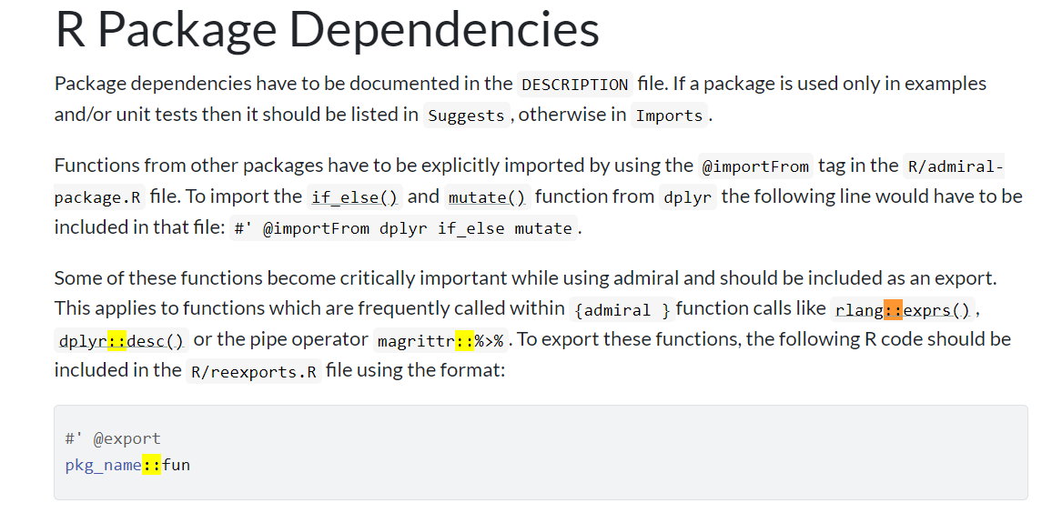 Documentation: Update R Package Dependency on why we do not use `::` · Issue #253 · pharmaverse ...