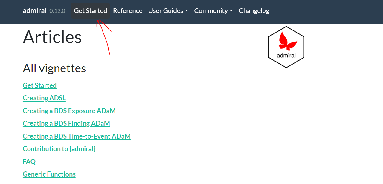 Bug: Get Started not linked properly set up · Issue #1969 · pharmaverse/admiral · GitHub