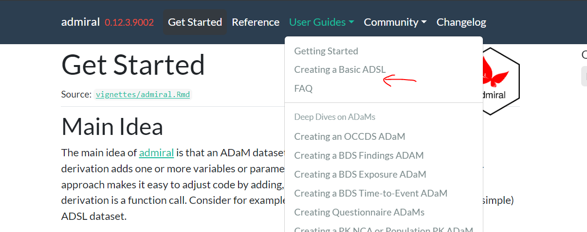 Update navbar "Reference" link · Issue #2217 · pharmaverse/admiral · GitHub