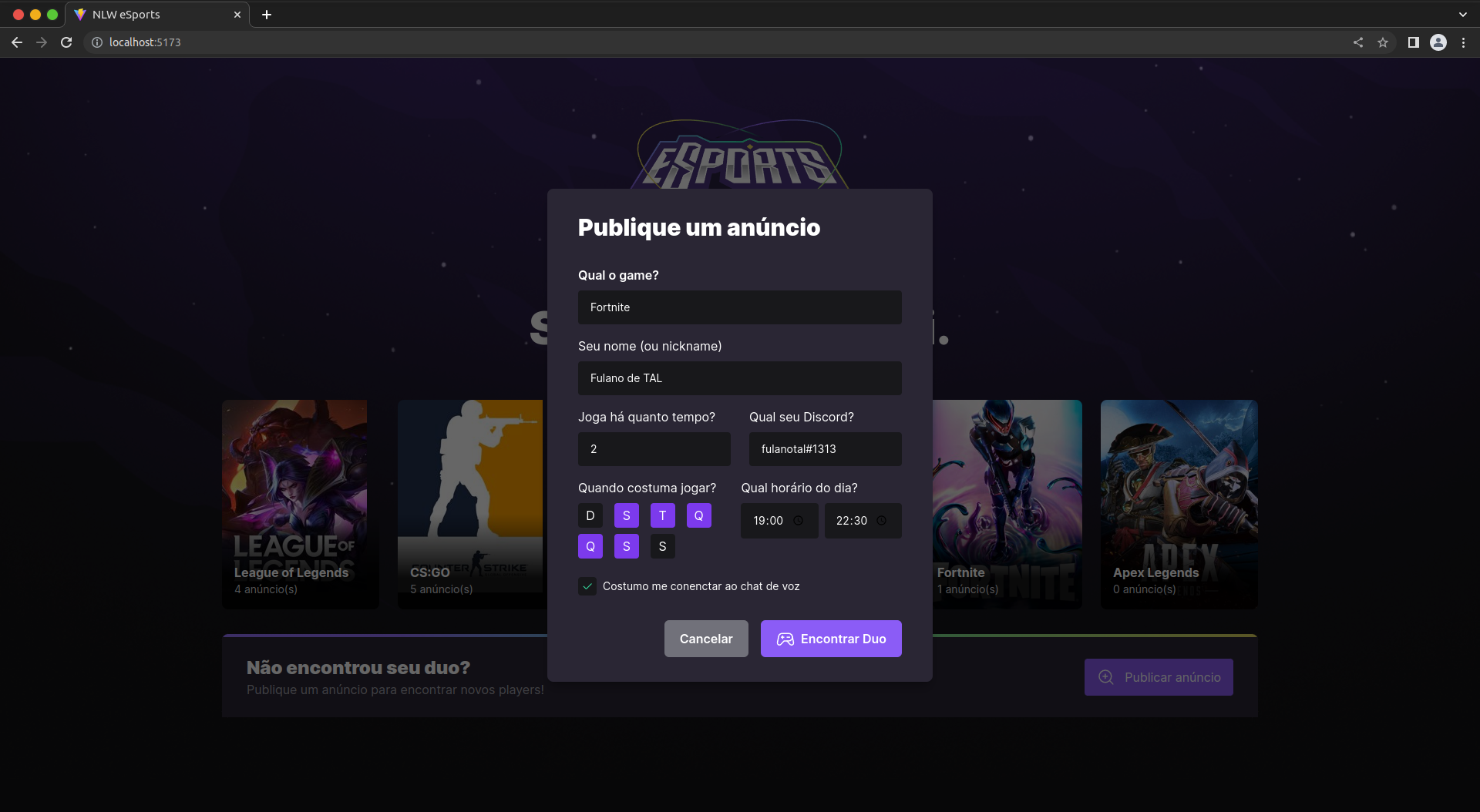 GitHub - gabriel-andradev/encontre-seu-duo: Projeto ReactJS + React Native + NodeJS