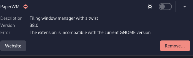 Incompatible with Gnome 41.3 · Issue #404 · paperwm/PaperWM · GitHub