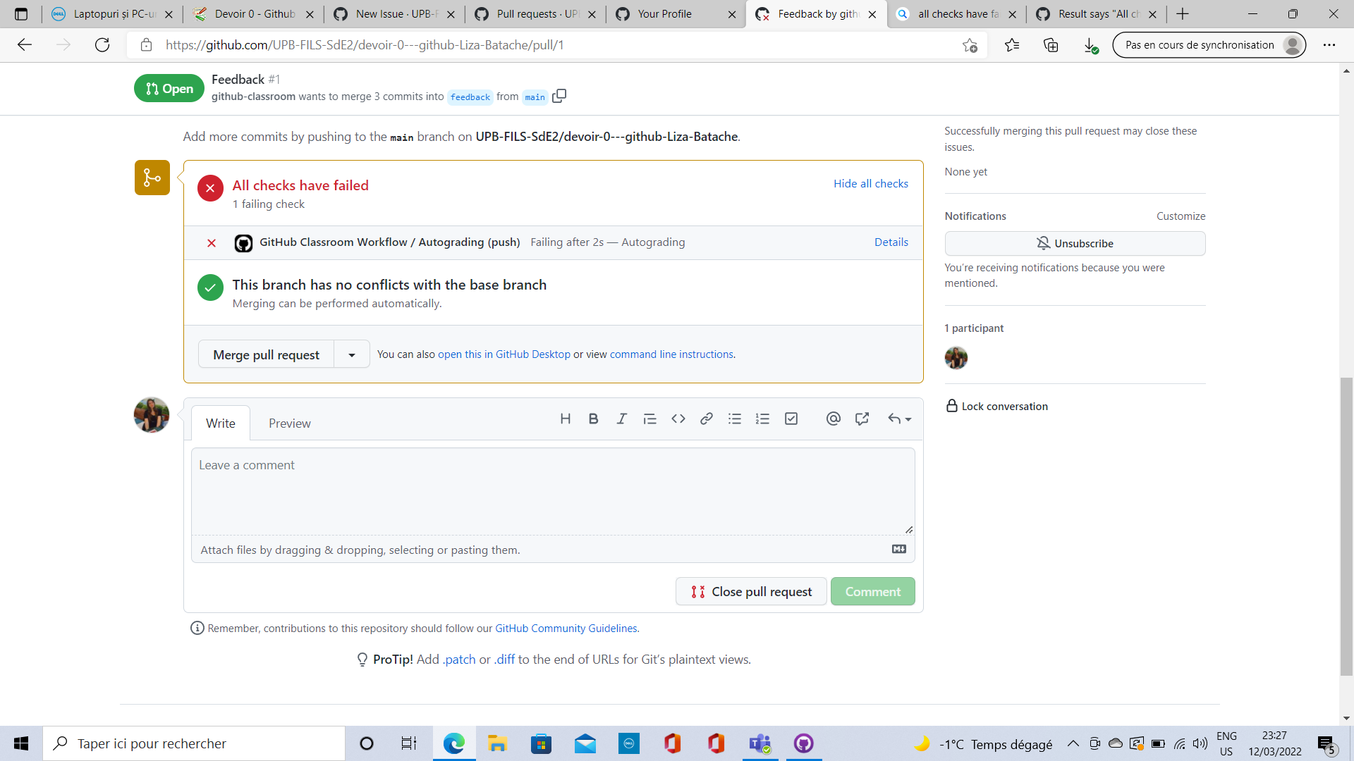 [devoir 0] All checks have failed · Issue #49 · UPB-FILS-SdE2/questions · GitHub