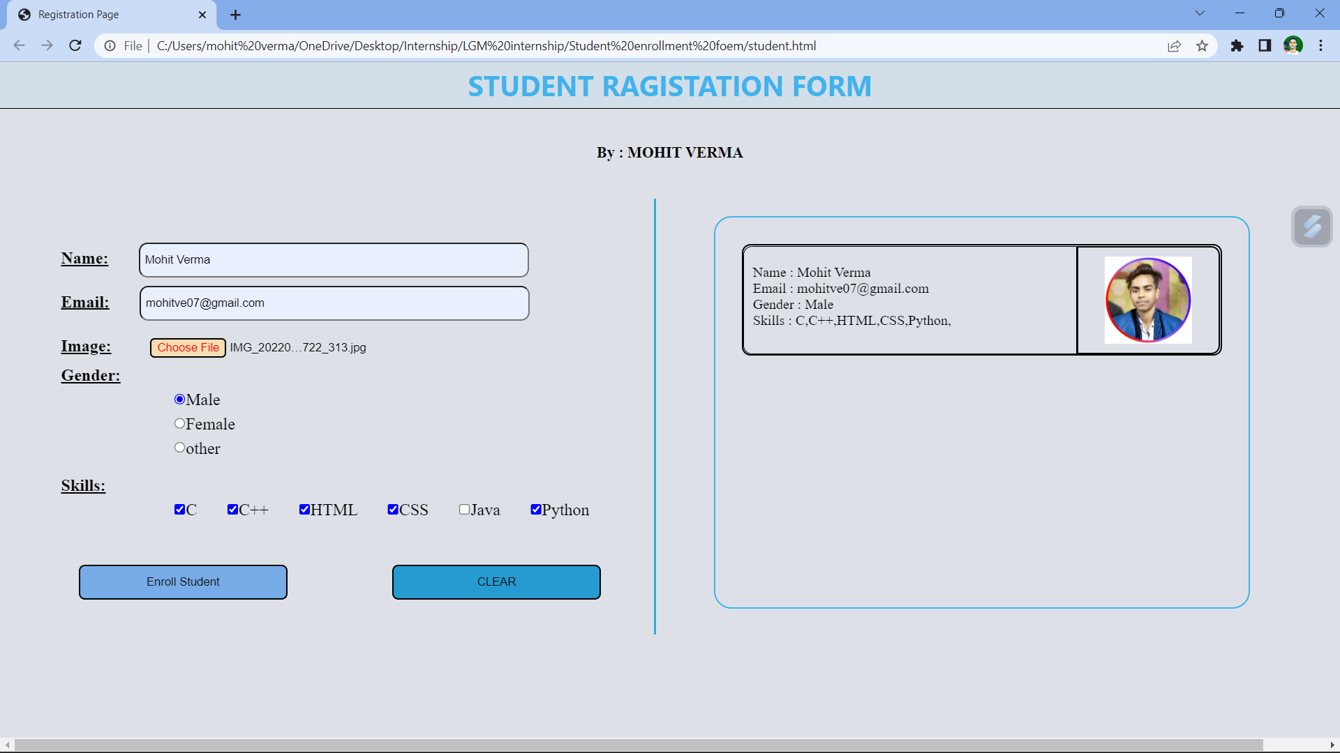 GitHub - Mohit-Verma-mx/Student-Enrollment-Form: It is Student ...