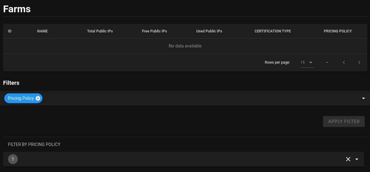 TF Explorer Pricing Policy Filter · Issue #40 · threefoldtecharchive/tfgrid_dashboard · GitHub