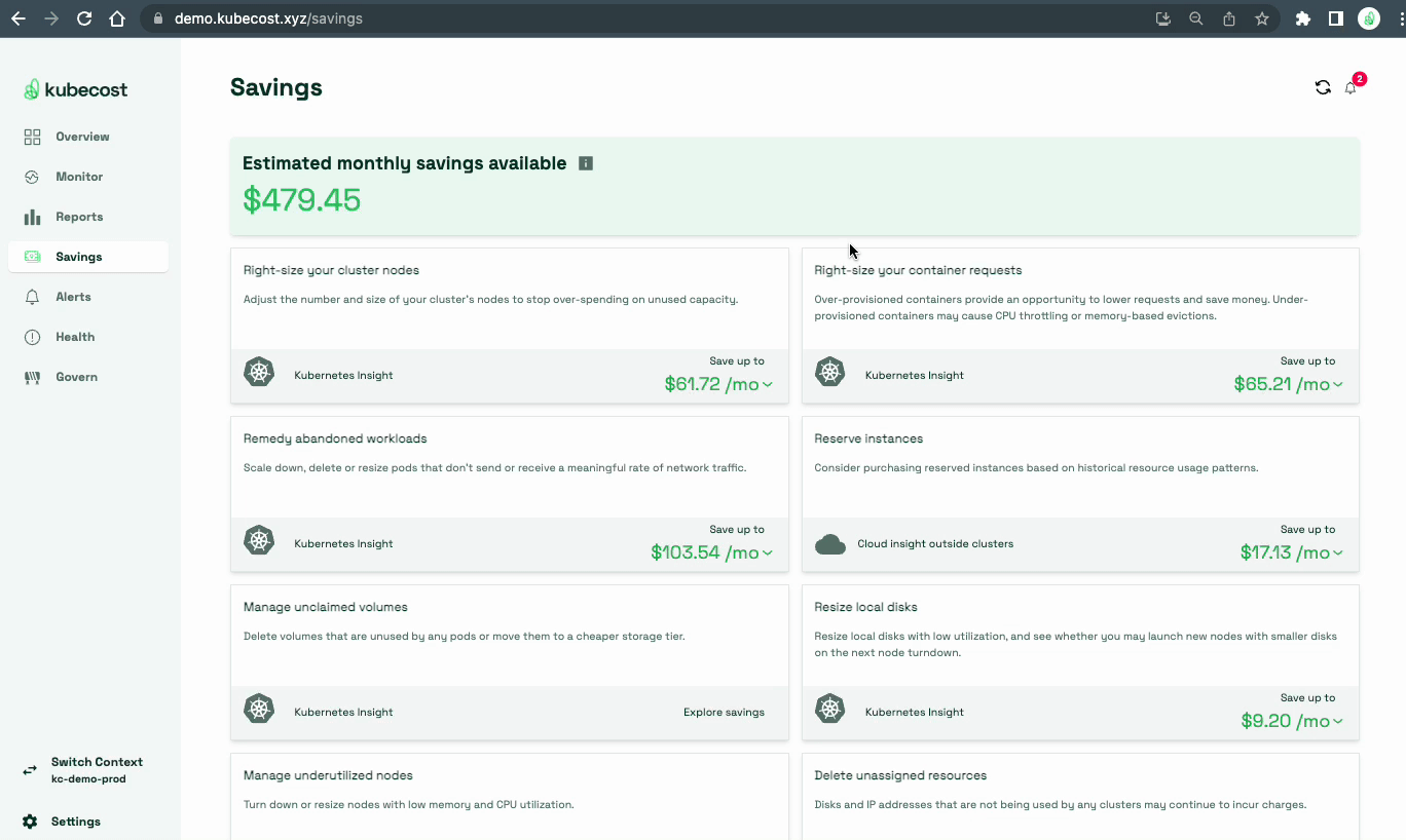 Overview Possible Savings Does Not Match Savings Summary · Issue 2160 · Kubecost Cost