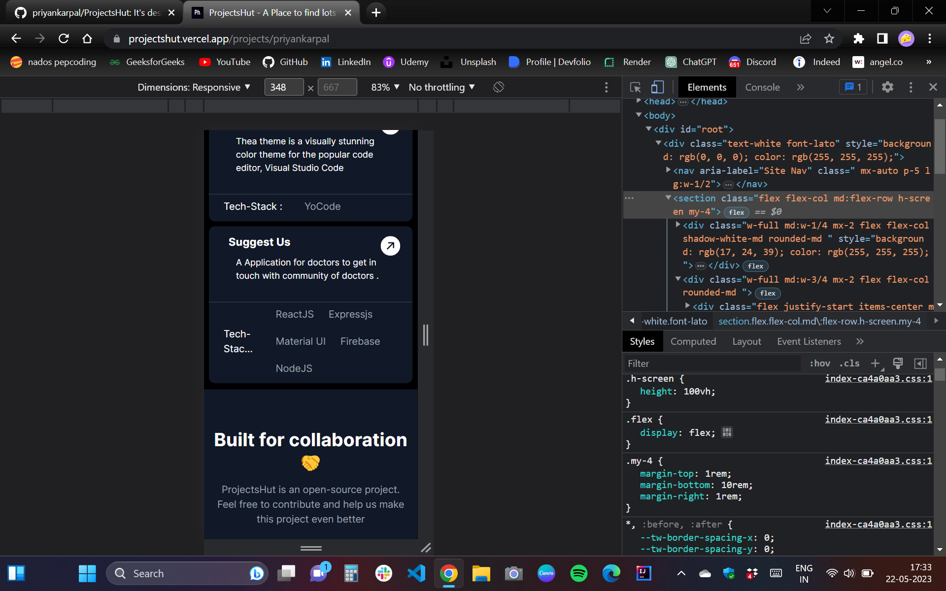 [style]: Responsive Developer Profile · Issue #602 · priyankarpal/ProjectsHut · GitHub