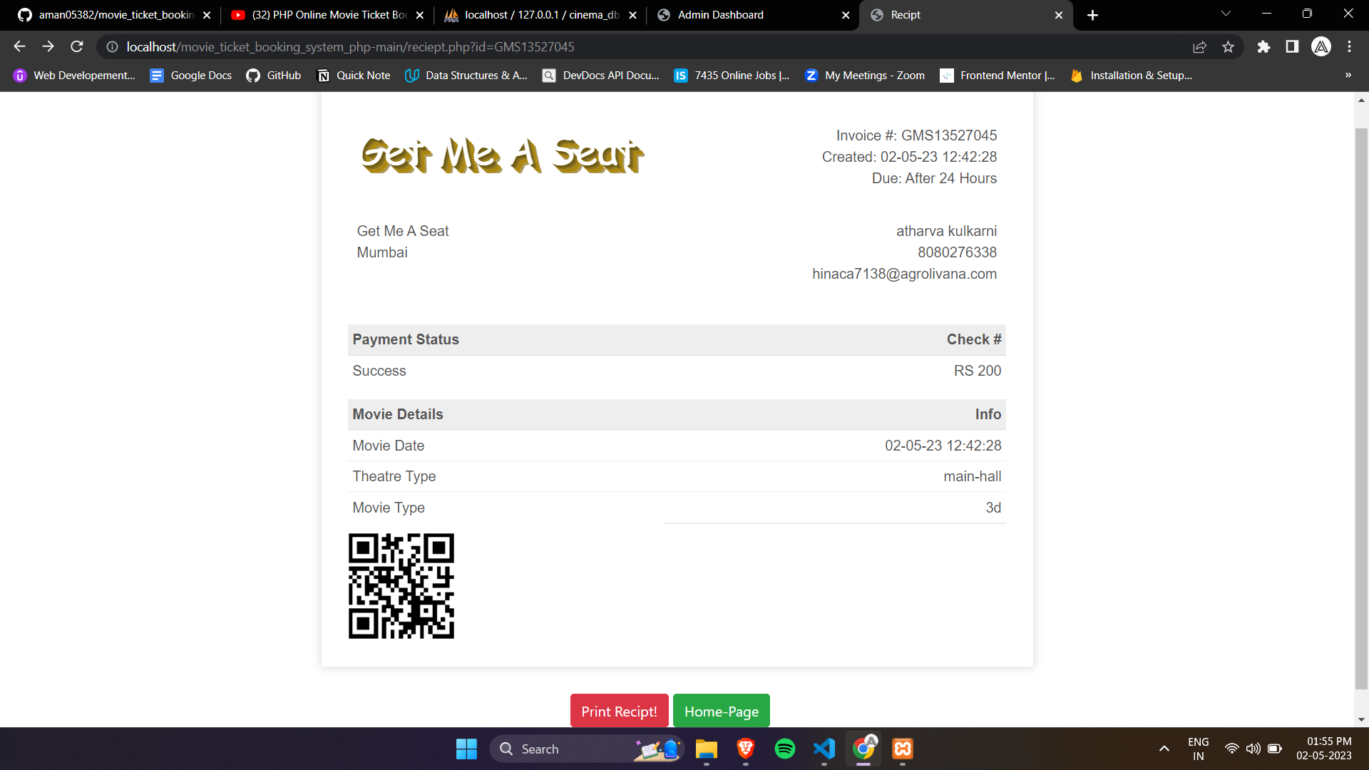 GitHub - AtharvaK-15/Show_Booking: Movie Ticket Booking System, back-end coded with PHP and ...