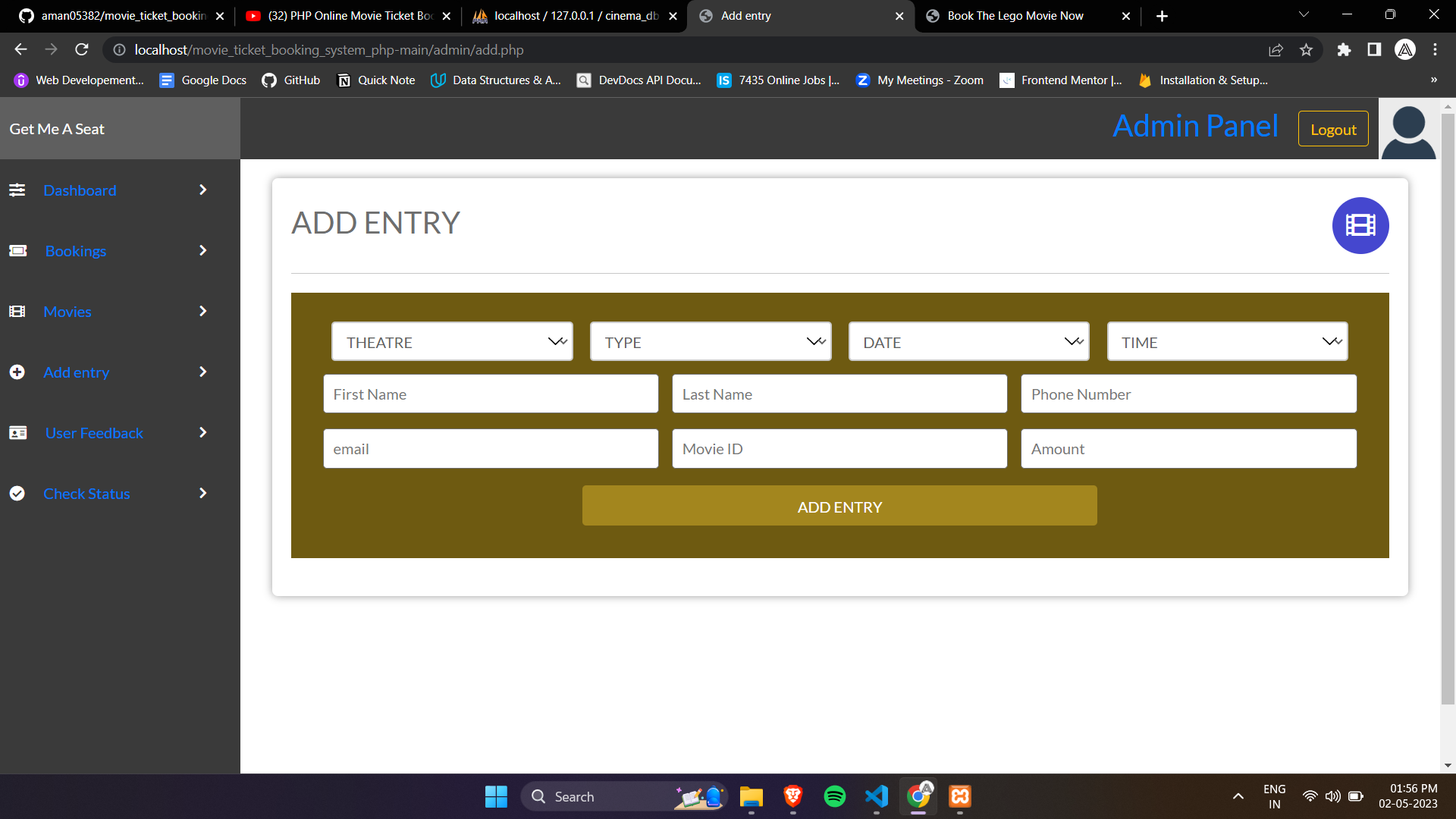 GitHub - AtharvaK-15/Show_Booking: Movie Ticket Booking System, back-end coded with PHP and ...