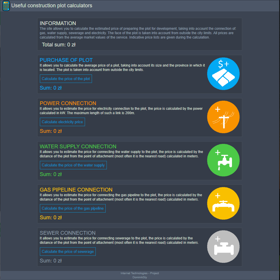 GitHub - DominikSty/Website_Useful_construction_plot_calculators: The website presents several ...