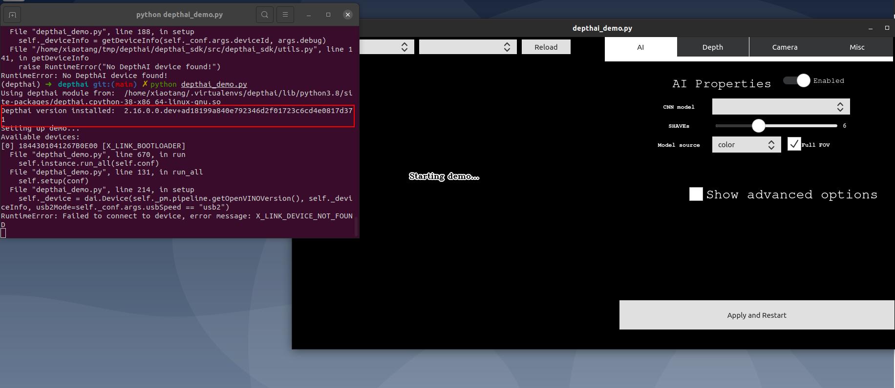 [BUG] depthai_demo cannot start oak-d-pro-poe camera · Issue #735 · luxonis/depthai · GitHub