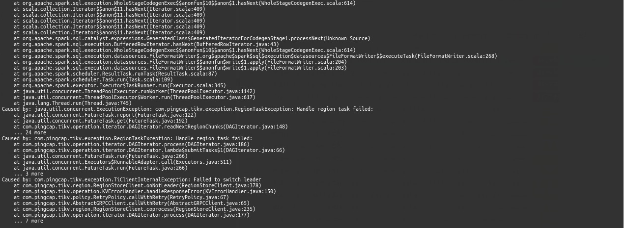 通过tispark查询的时候出现Handle region task failed · Issue #411 · pingcap/tispark · GitHub
