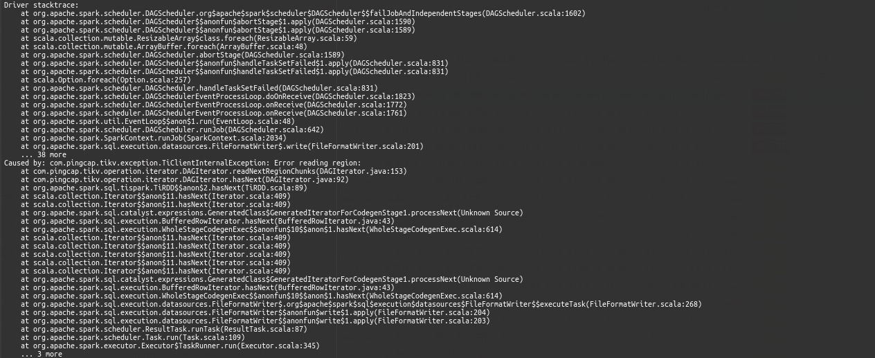通过tispark查询的时候出现Handle region task failed · Issue #411 · pingcap/tispark · GitHub