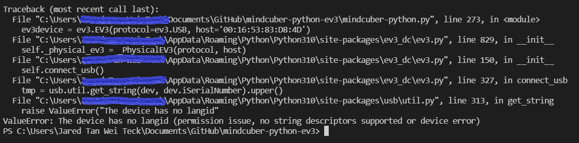 Valueerror No Device Langid Permission Issue No String Descriptors Supported Or Device Error