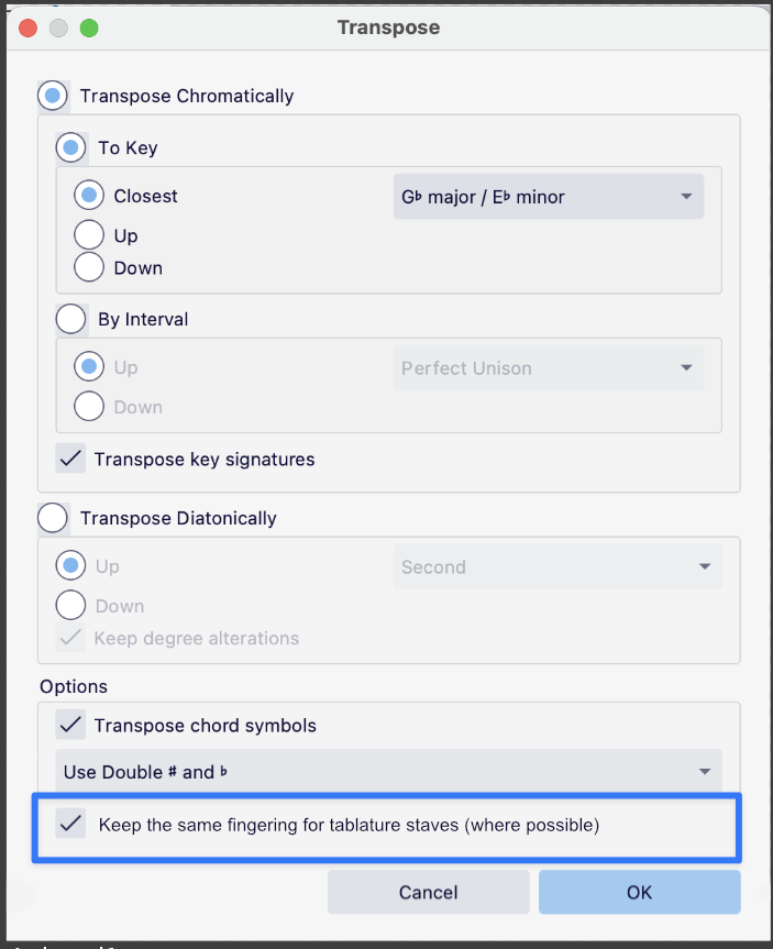 Keep The Same Fingering Option To Be Added To Transposition Feature · Issue 17820
