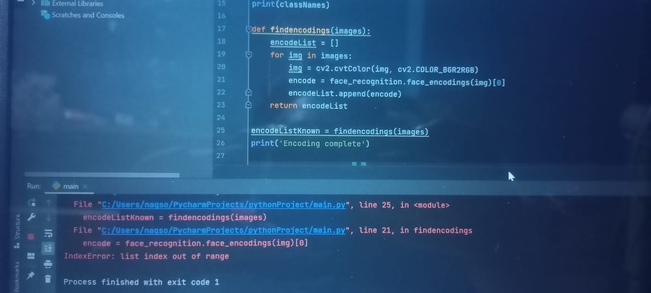 Indexerror List Index Out Of Range Empty Array From Faceencodings