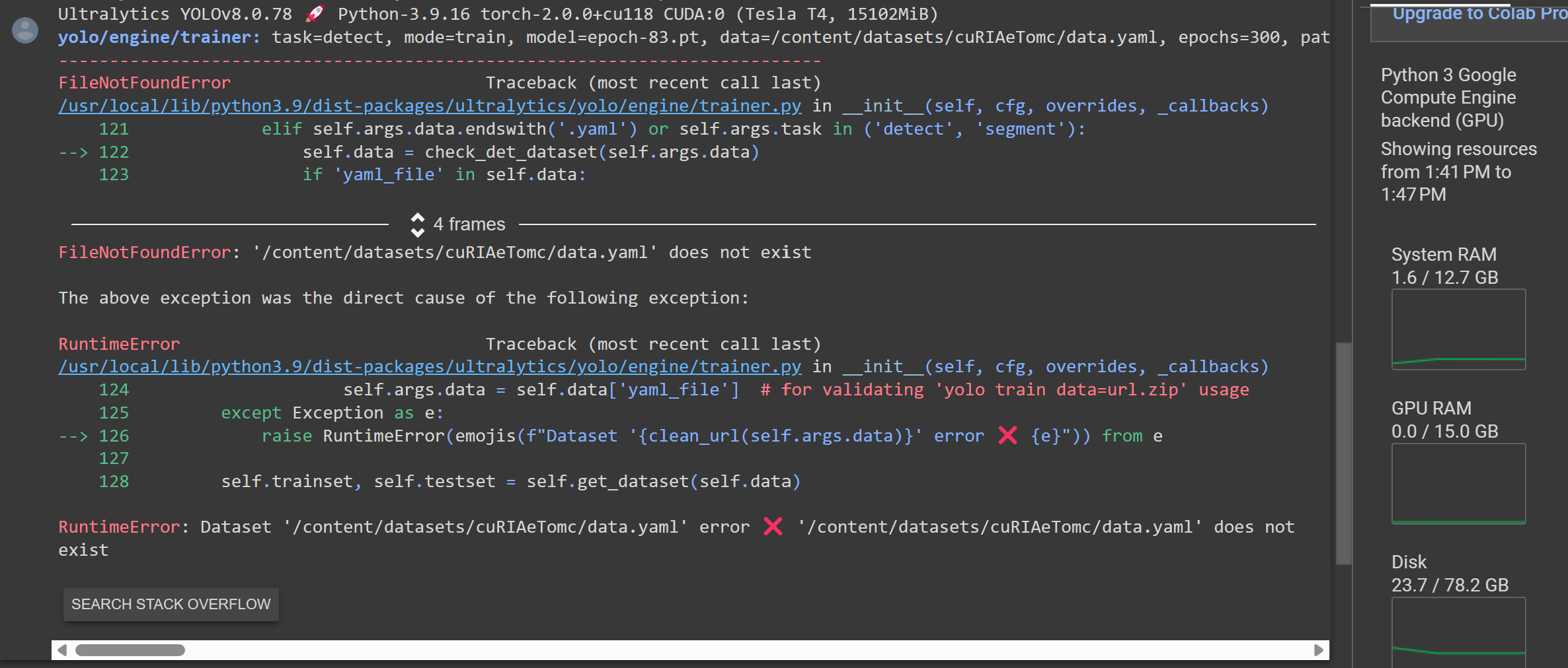 YOLOv8 resume training errors on renewed Colab runtimes · Issue #216 · ultralytics/hub · GitHub