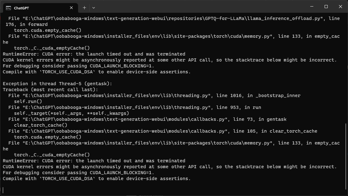 Runtimeerror Cuda Error The Launch Timed Out And Was Terminated · Issue 1222 · Oobabooga Text