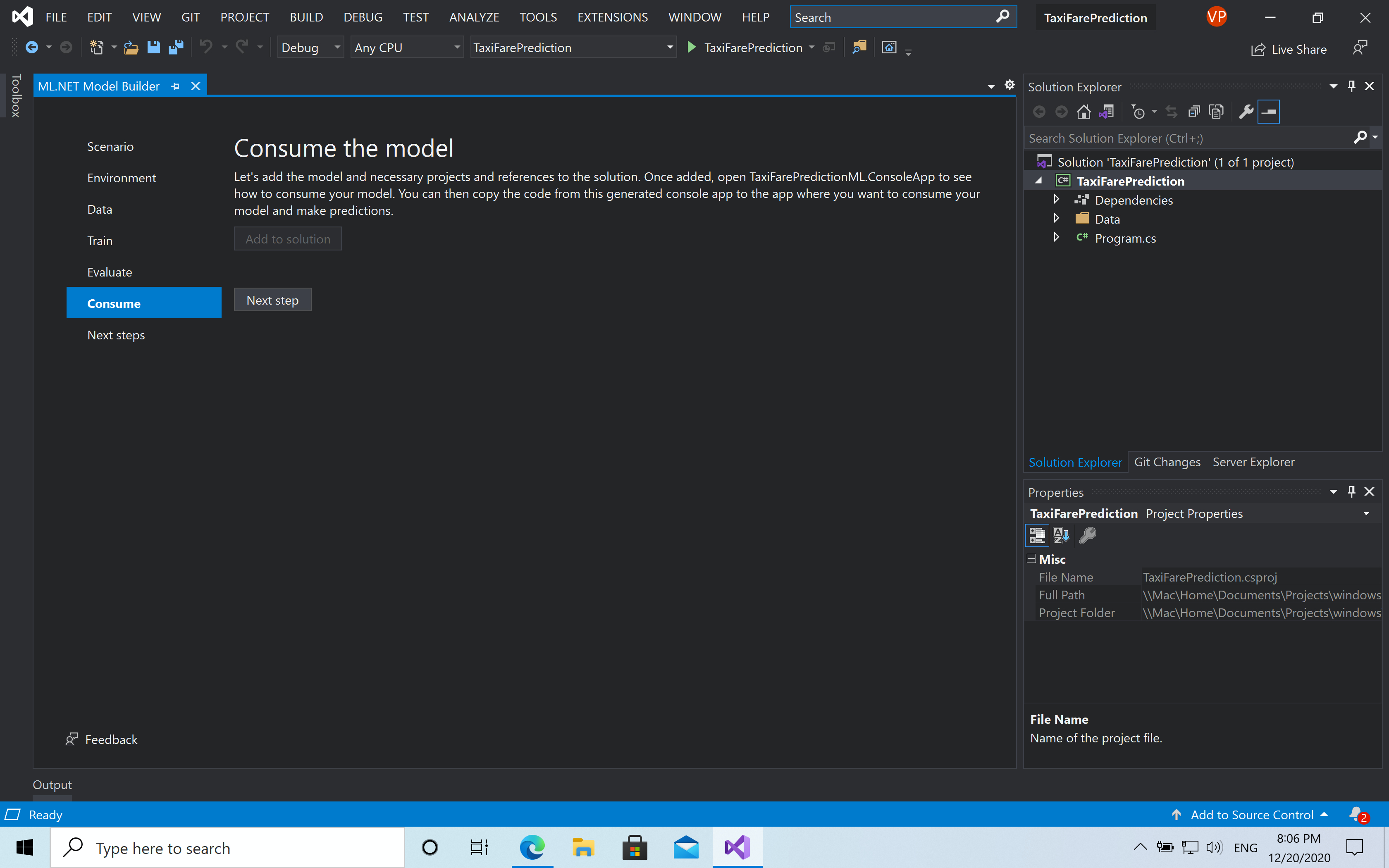 Button "Add to solution" not enabled · Issue #1163 · dotnet/machinelearning-modelbuilder · GitHub