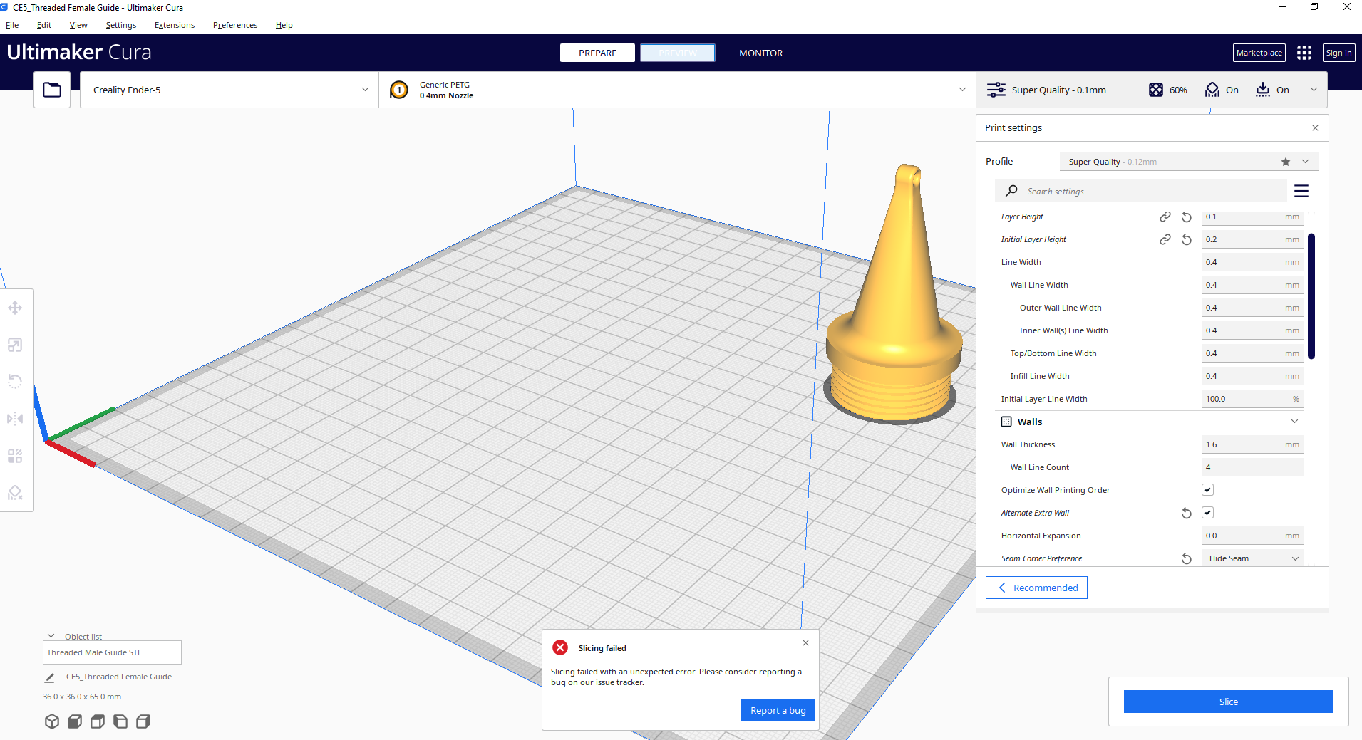 Cura Bug, Slicing Failed · Issue #12176 · Ultimaker/Cura · GitHub