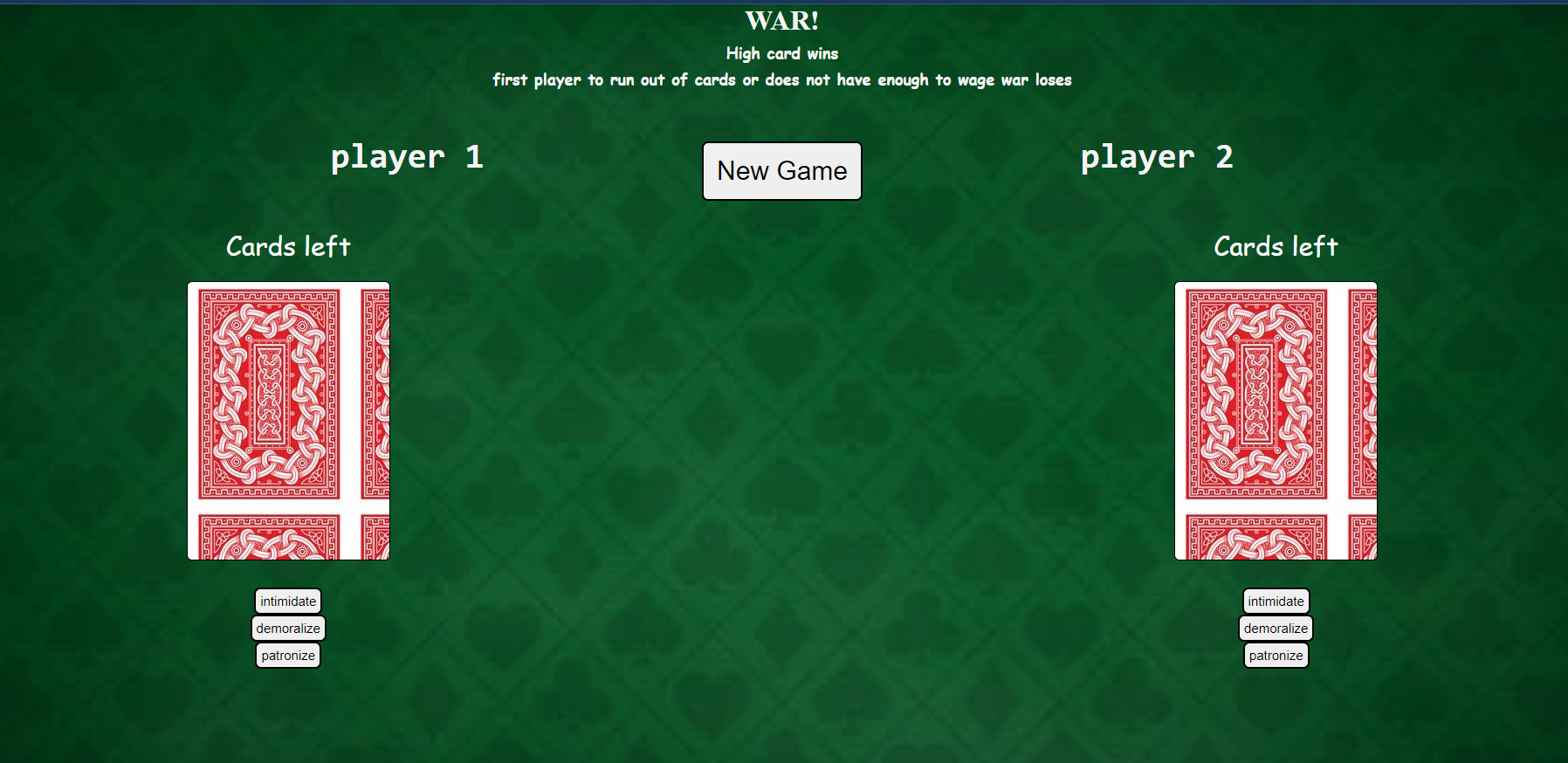 GitHub Andymanes War card game