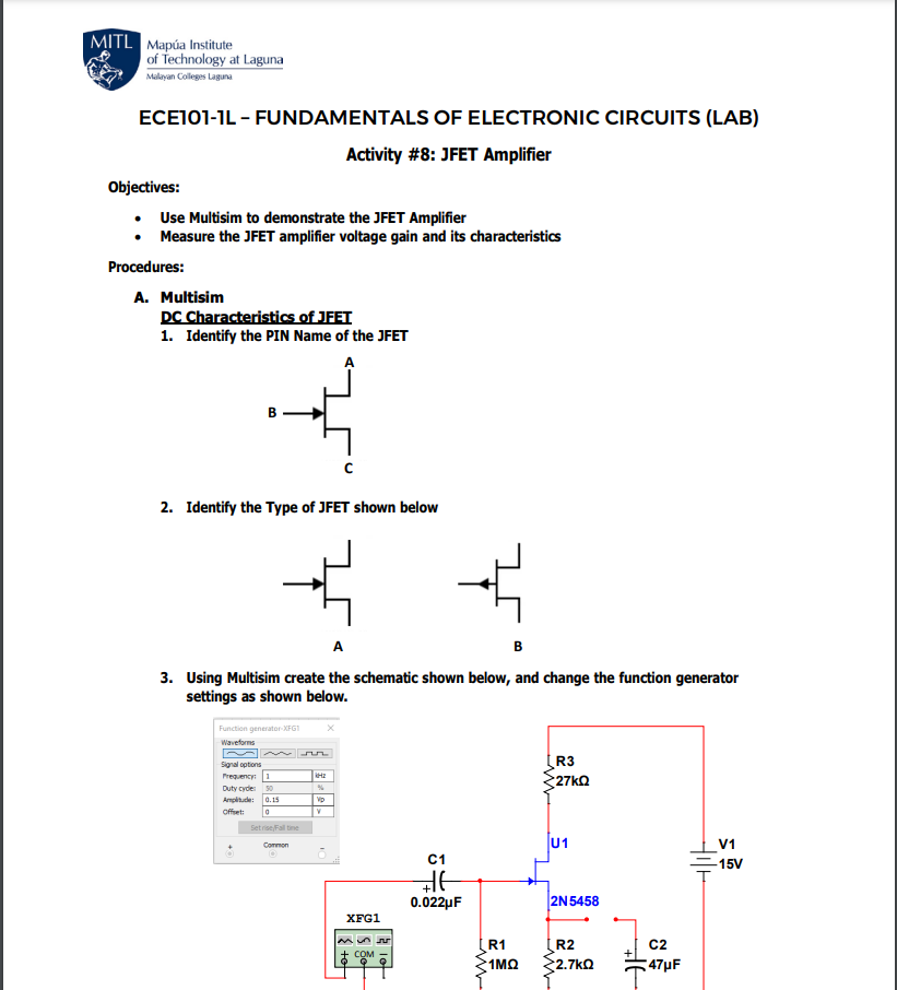 GitHub - JvMapote/ELECTRONIC-CIRCUITS_Activity8: JFET Amplifier
