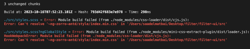 Cant Resolve ~ng Zorro Antdstyleindexmincss In Usersdesktopfilterfilter Uisrc · Ng