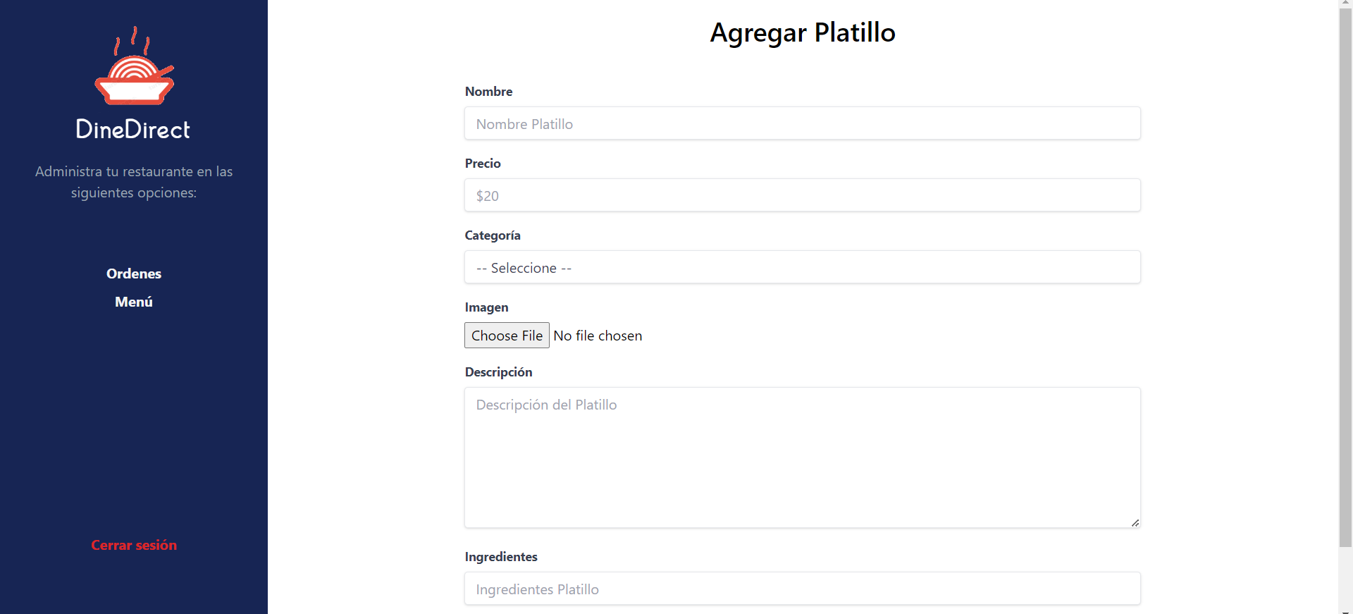 GitHub - vinkevr/DineDirect: Una app movil que se conecta a una aplicacion web para ordenar comida
