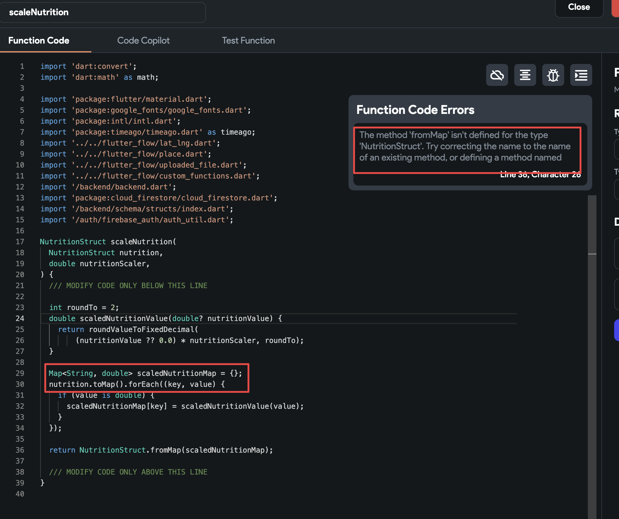 toMap and fromMap on data types not recognized in custom functions · Issue #1286 · FlutterFlow ...