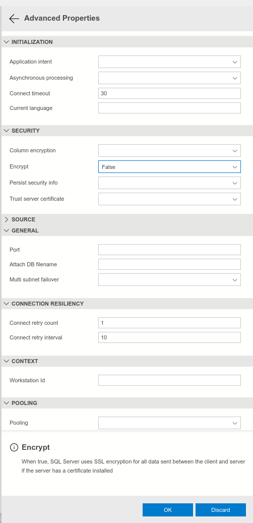Security/Encryption connection property · Issue #9166 · microsoft/azuredatastudio · GitHub