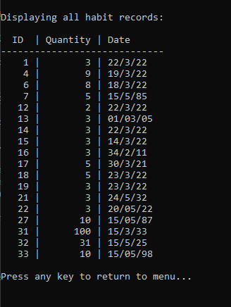 GitHub - Velrosa/Habit-Tracker: A C# Console Application, Allows the user to track a singular ...