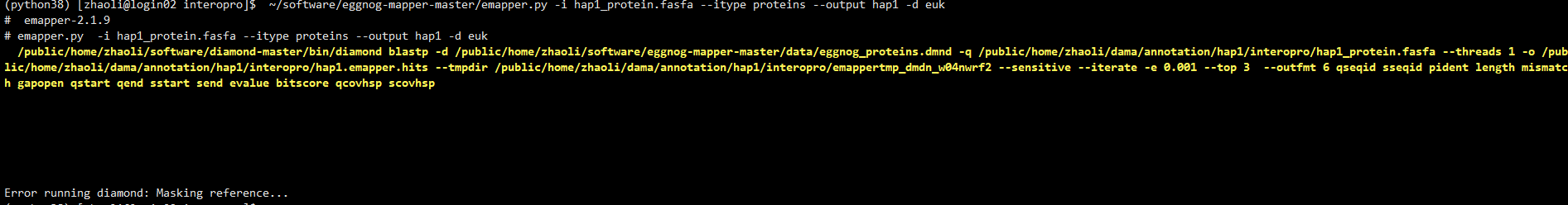 when run the eggNOG-mapper with the command "emapper.py -i hap1_protein.fasfa --itype proteins ...