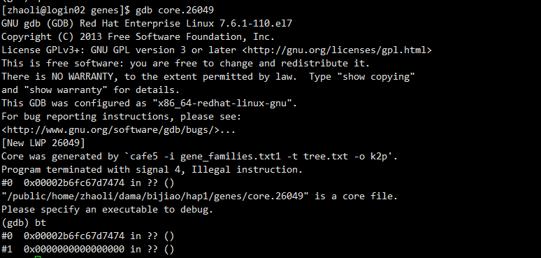 /public/home/zhaoli/.lsbatch/1668820123.74270749: line 8: 26049 Illegal instruction (core dumped ...