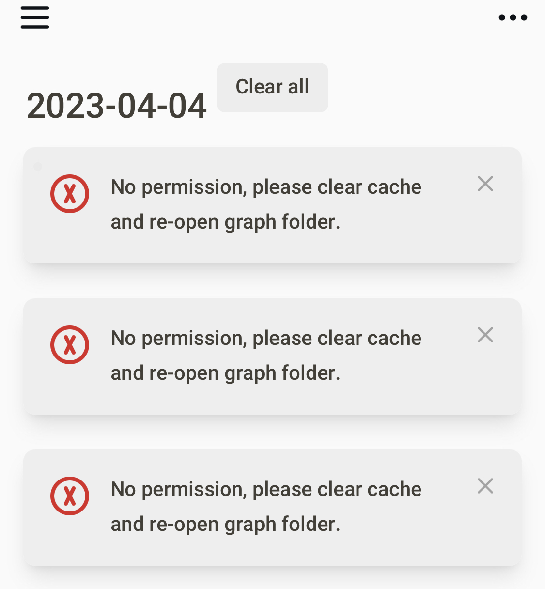 Daily clear cache required due to no access right · Issue #9024 · logseq/logseq · GitHub