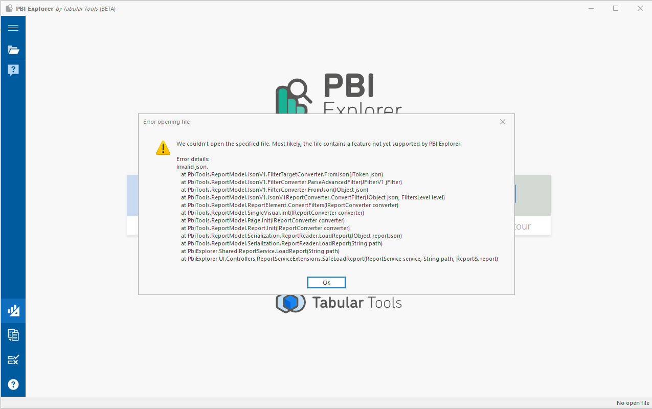 We couldn't open the specified file. Most likely, the file contains a feature not yet supported ...