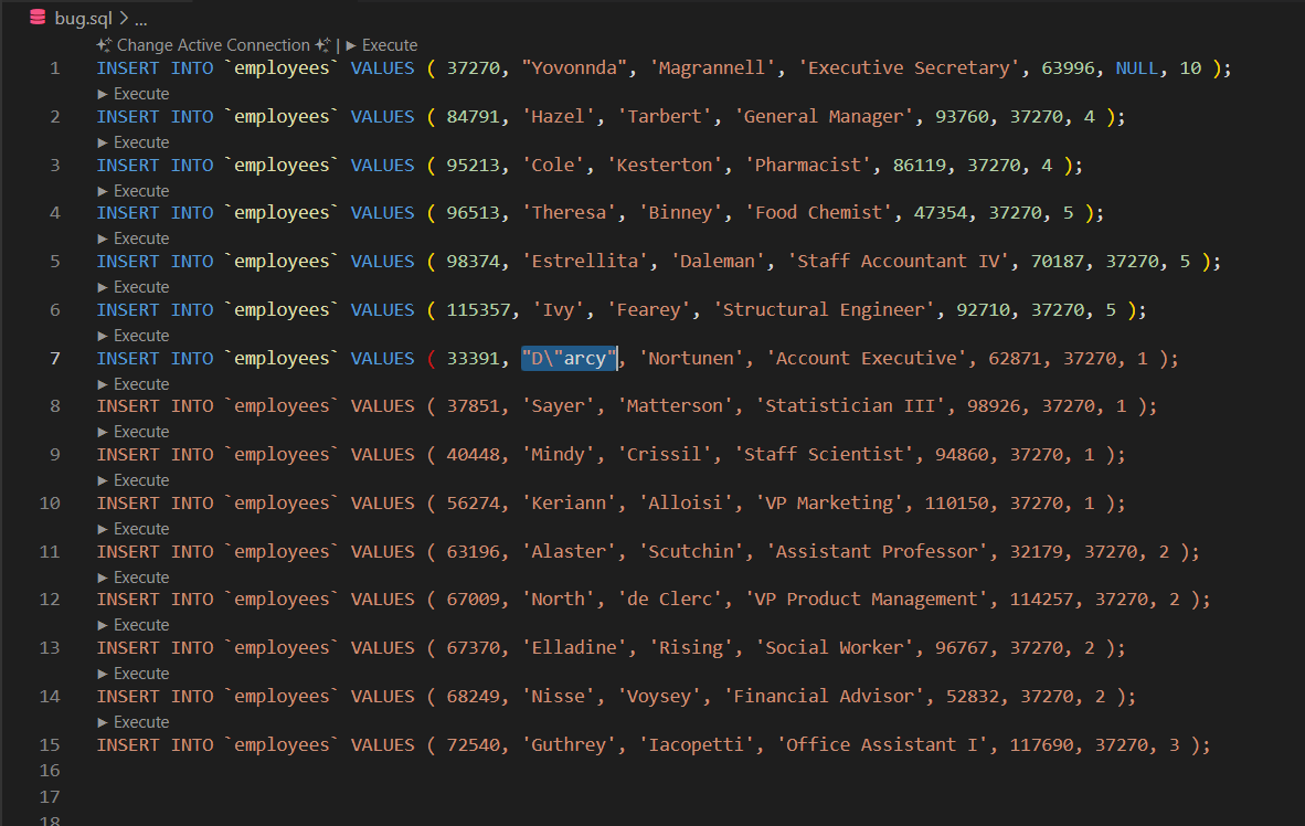 [BUG] - Unexpected code styling in varchar value · Issue #617 · cweijan/vscode-database-client ...