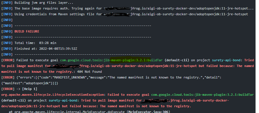unable to fetch adoptopenjdk:11-jre-hotspot during publishing Docker image to Jfrog artifactory ...