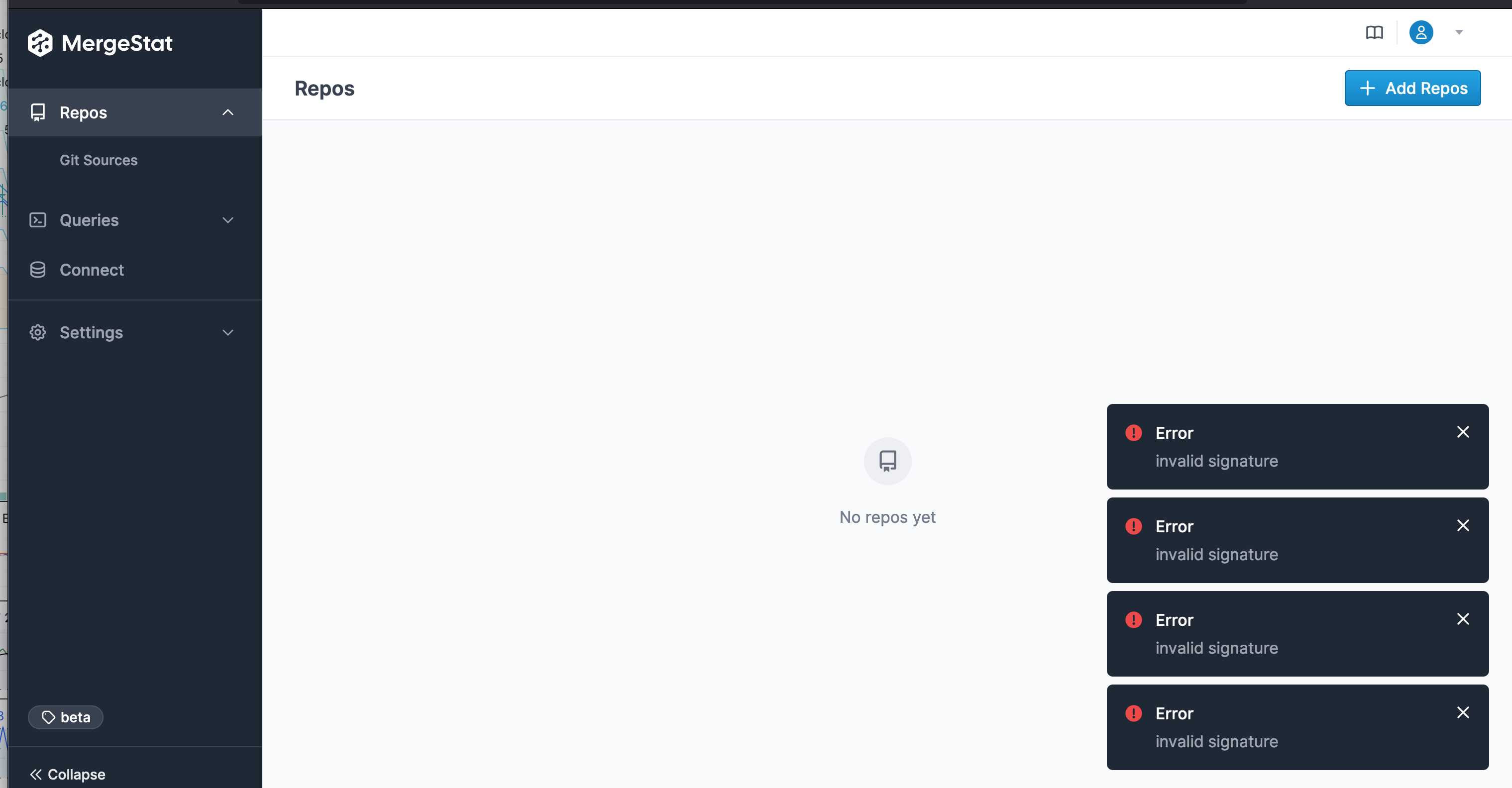Invalid Signature error in UI · Issue #1015 · mergestat/mergestat · GitHub