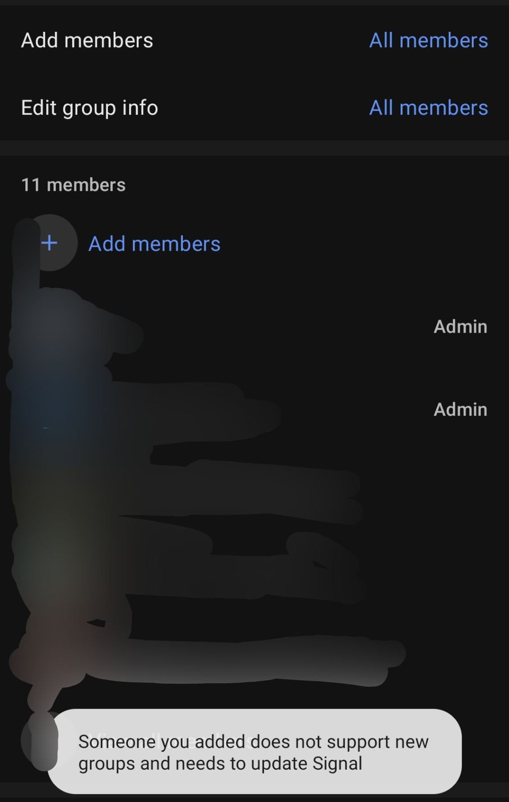 Correct version but "Someone you added does not support new groups and ...