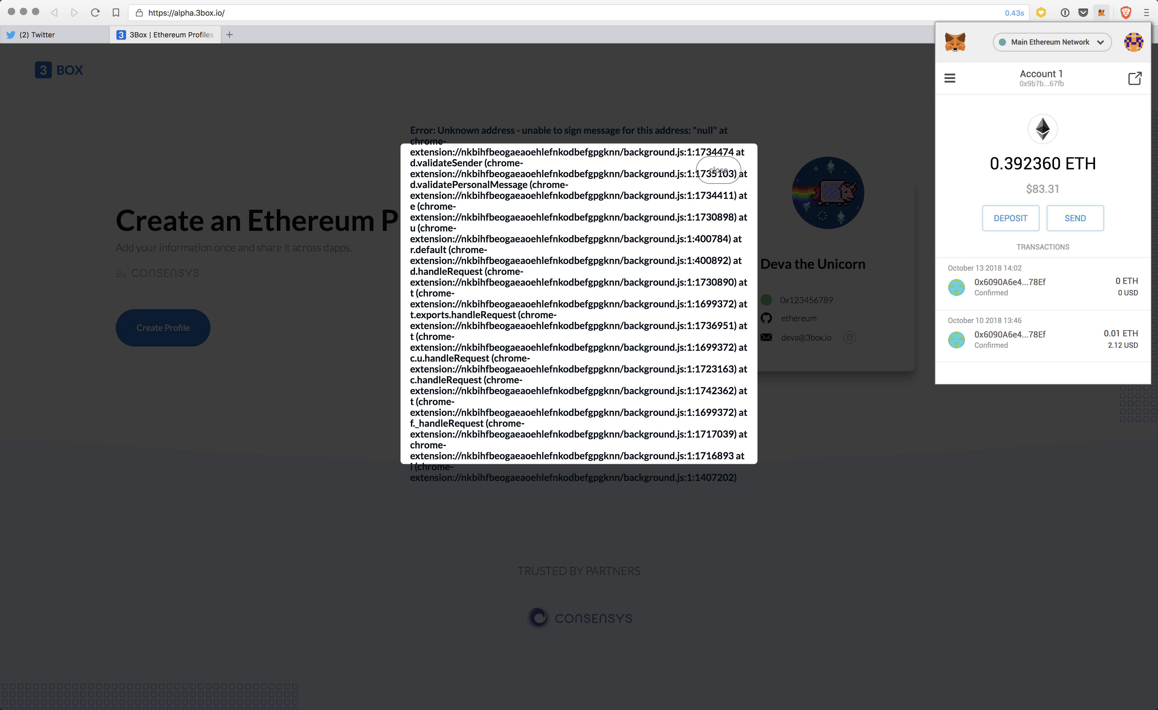 Error: Unknown address - unable to sign message for this address: "null" · Issue #82 · 3box/3box ...