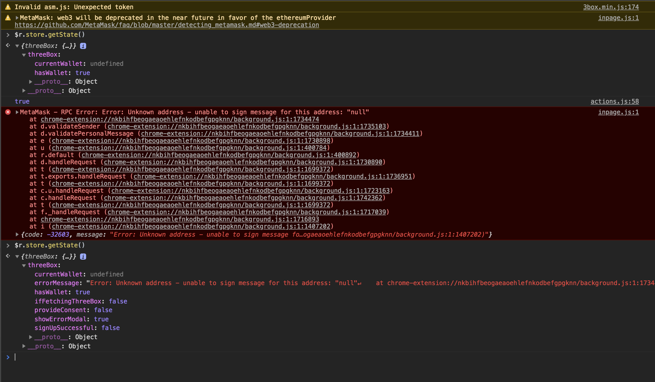 Error: Unknown address - unable to sign message for this address: "null" · Issue #82 · 3box/3box ...