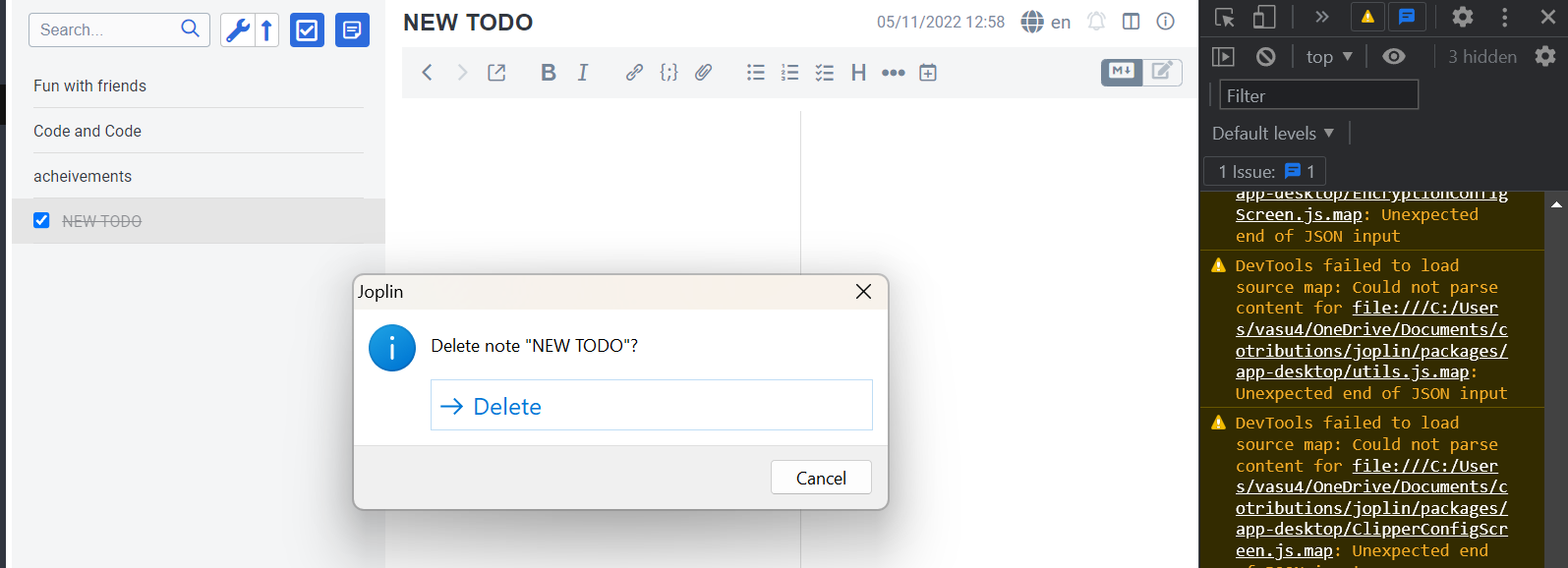 Typo In Todo Delete Dialog · Issue 7063 · Laurent22joplin · Github 