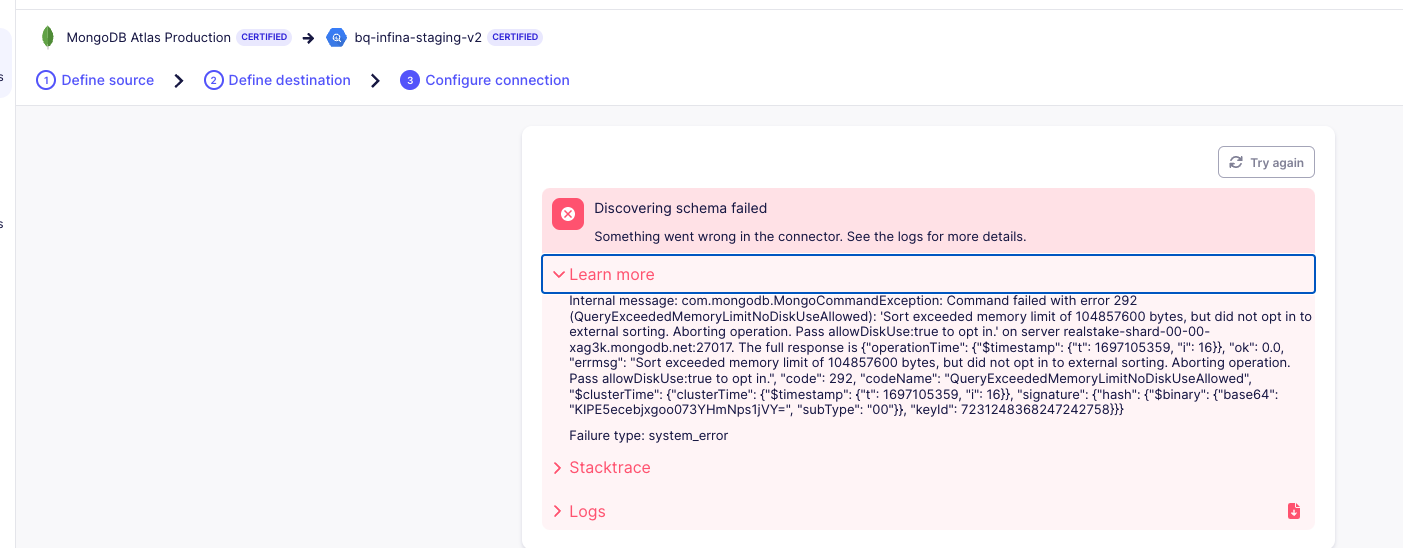Source Mongodb Discovering Schema Failed When Creating New Connection · Issue 31338 7631